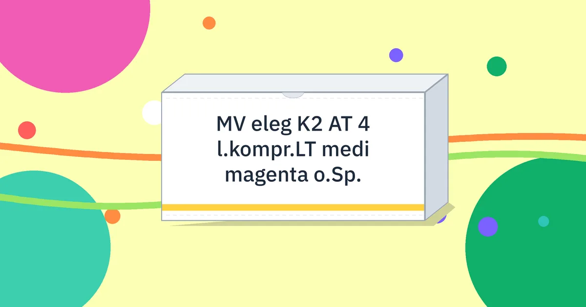 Symbolbild: Packung mit der Aufschrift MV eleg K2 AT 4 l.kompr.LT medi magenta o.Sp. (PZN 15285735) – Verfügbarkeit und Bezug in Apotheken in Frankfurt am Main