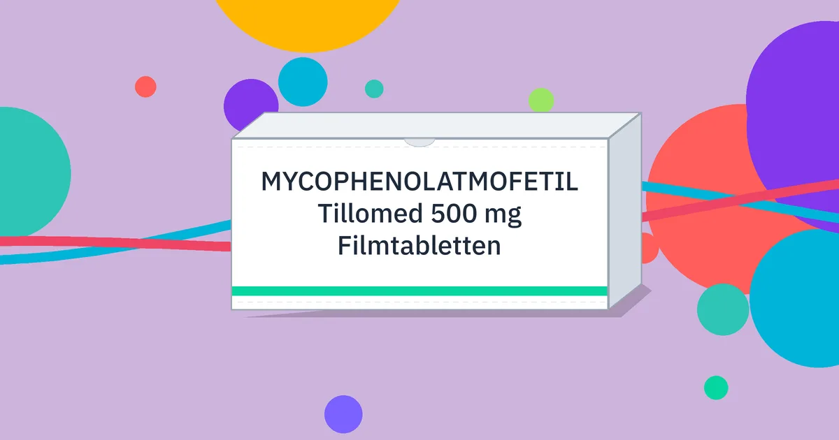 Symbolbild: Packung mit der Aufschrift MYCOPHENOLATMOFETIL Tillomed 500 mg Filmtabletten (PZN 14056582) – Verfügbarkeit und Bezug in Apotheken in Frankfurt am Main