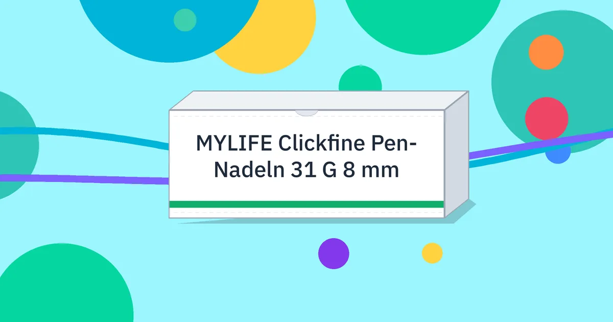 Symbolbild: Packung mit der Aufschrift MYLIFE Clickfine Pen-Nadeln 31 G 8 mm (PZN 20837504) – Verfügbarkeit und Bezug in Apotheken in Frankfurt am Main