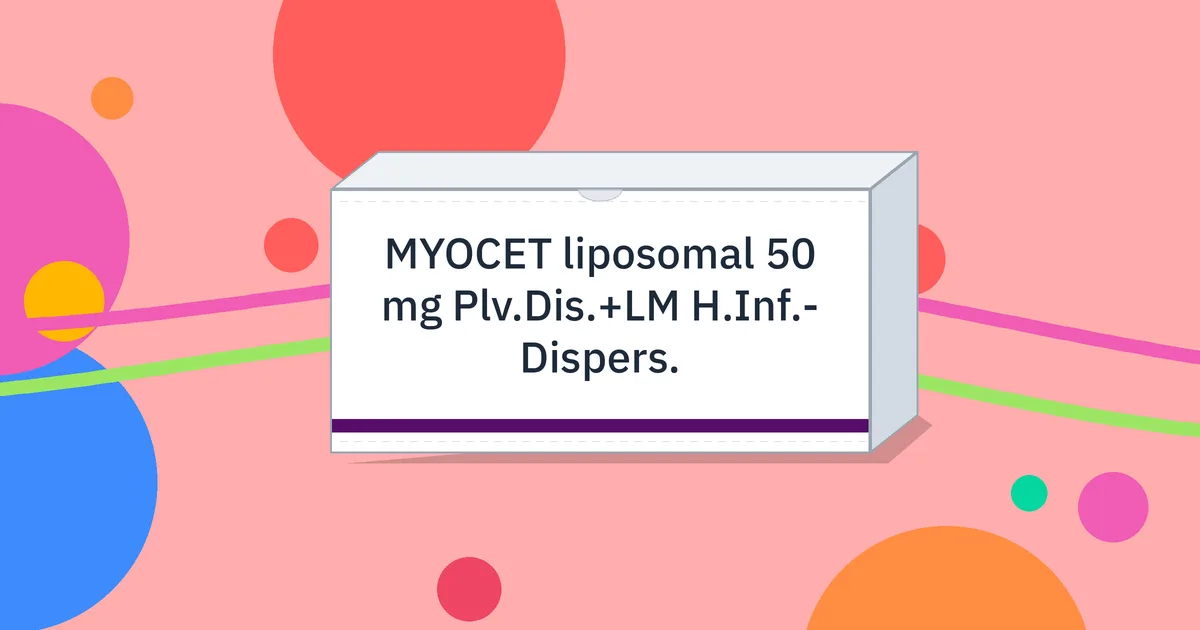 Symbolbild: Packung mit der Aufschrift MYOCET liposomal 50 mg Plv.Dis.+LM H.Inf.-Dispers. (PZN 18225691) – Verfügbarkeit und Bezug in Apotheken in Frankfurt am Main