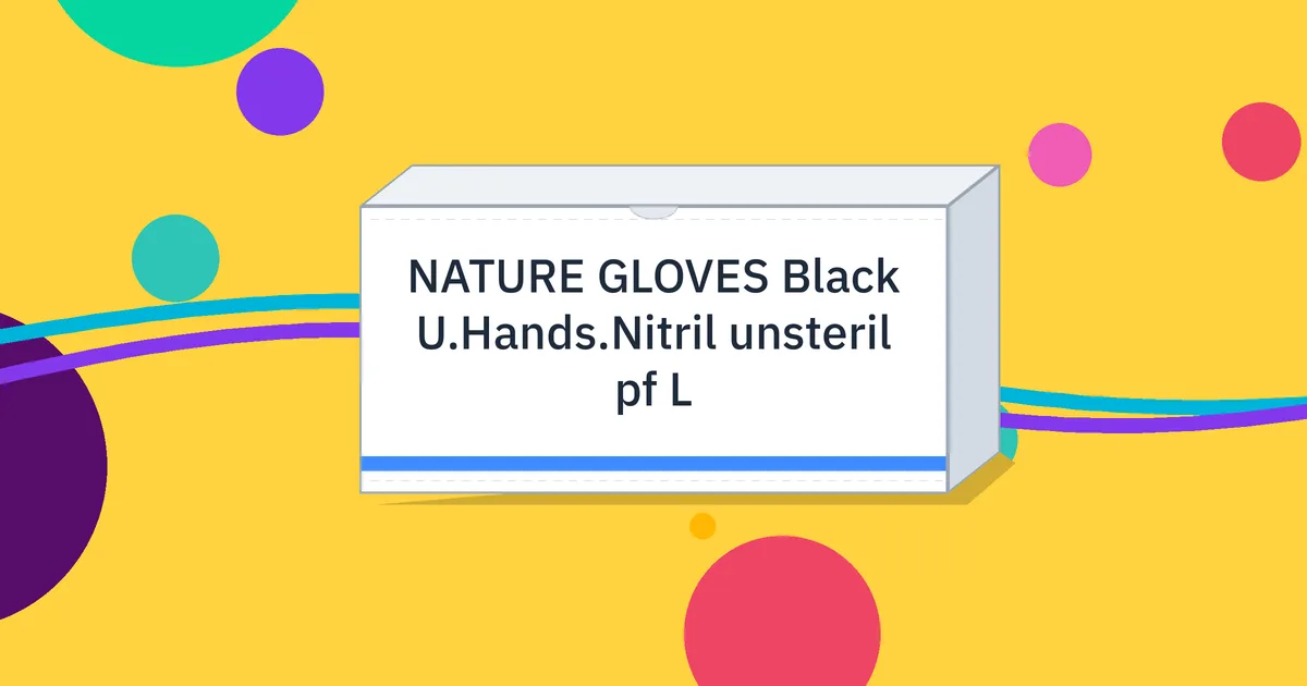 Symbolbild: Packung mit der Aufschrift NATURE GLOVES Black U.Hands.Nitril unsteril pf L (PZN 18782753) – Verfügbarkeit und Bezug in Apotheken in Frankfurt am Main