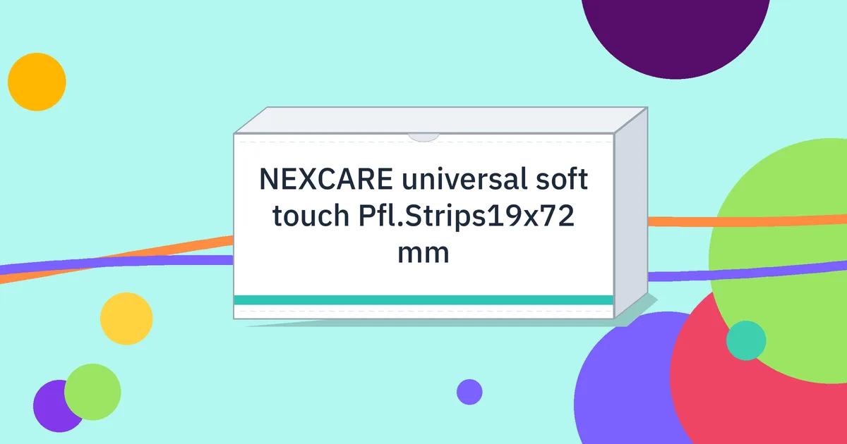 Symbolbild: Packung mit der Aufschrift NEXCARE universal soft touch Pfl.Strips19x72 mm (PZN 18366960) – Verfügbarkeit und Bezug in Apotheken in Frankfurt am Main