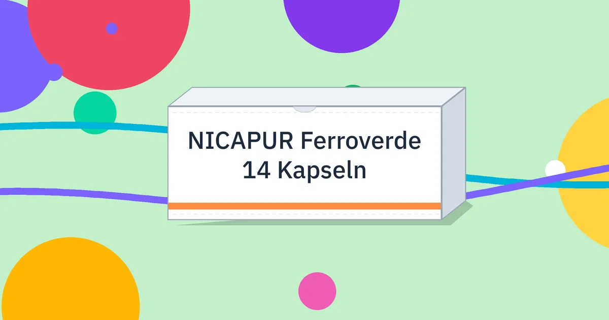 Symbolbild: Packung mit der Aufschrift NICAPUR Ferroverde 14 Kapseln (PZN 06443106) – Verfügbarkeit und Bezug in Apotheken in Frankfurt am Main