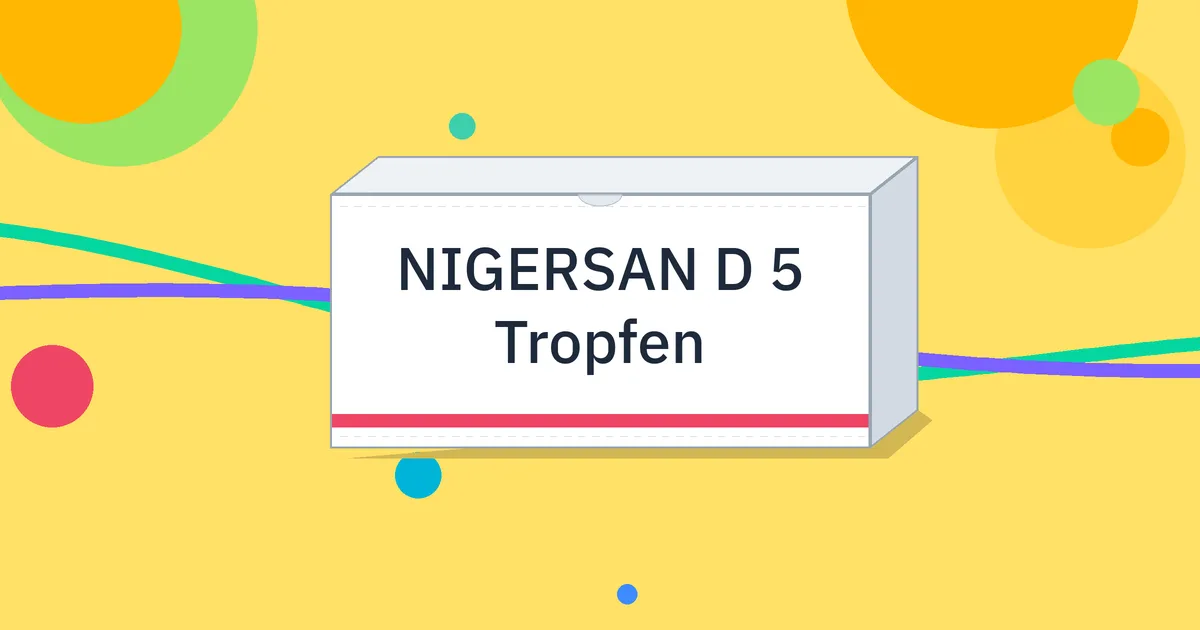 Symbolbild: Packung mit der Aufschrift NIGERSAN D 5 Tropfen (PZN 03206877) – Verfügbarkeit und Bezug in Apotheken in Frankfurt am Main