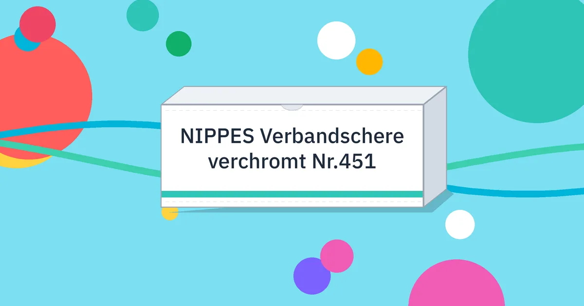 Symbolbild: Packung mit der Aufschrift NIPPES Verbandschere verchromt Nr.451 (PZN 07615093) – Verfügbarkeit und Bezug in Apotheken in Frankfurt am Main