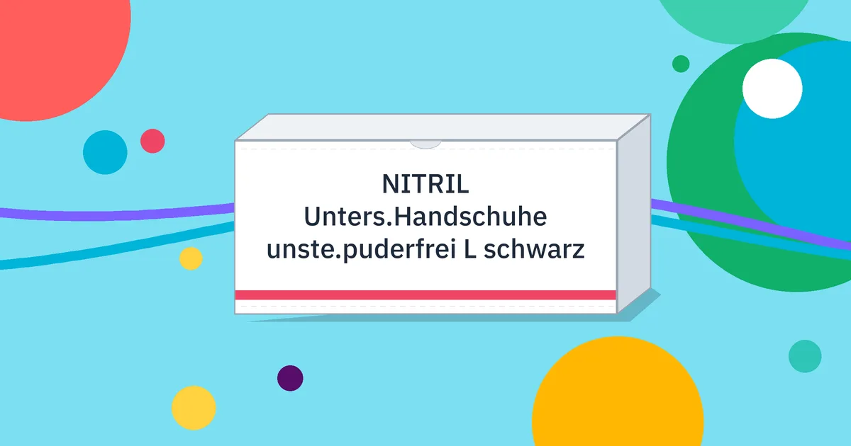 Symbolbild: Packung mit der Aufschrift NITRIL Unters.Handschuhe unste.puderfrei L schwarz (PZN 09649357) – Verfügbarkeit und Bezug in Apotheken in Frankfurt am Main