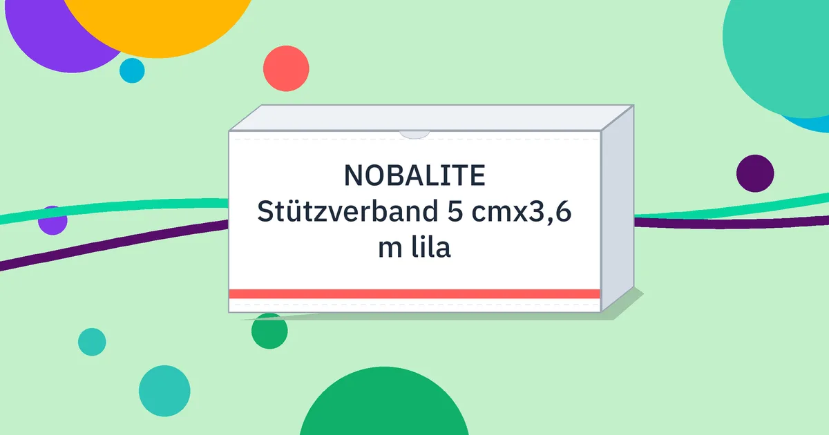 Symbolbild: Packung mit der Aufschrift NOBALITE Stützverband 5 cmx3,6 m lila (PZN 14292940) – Verfügbarkeit und Bezug in Apotheken in Frankfurt am Main