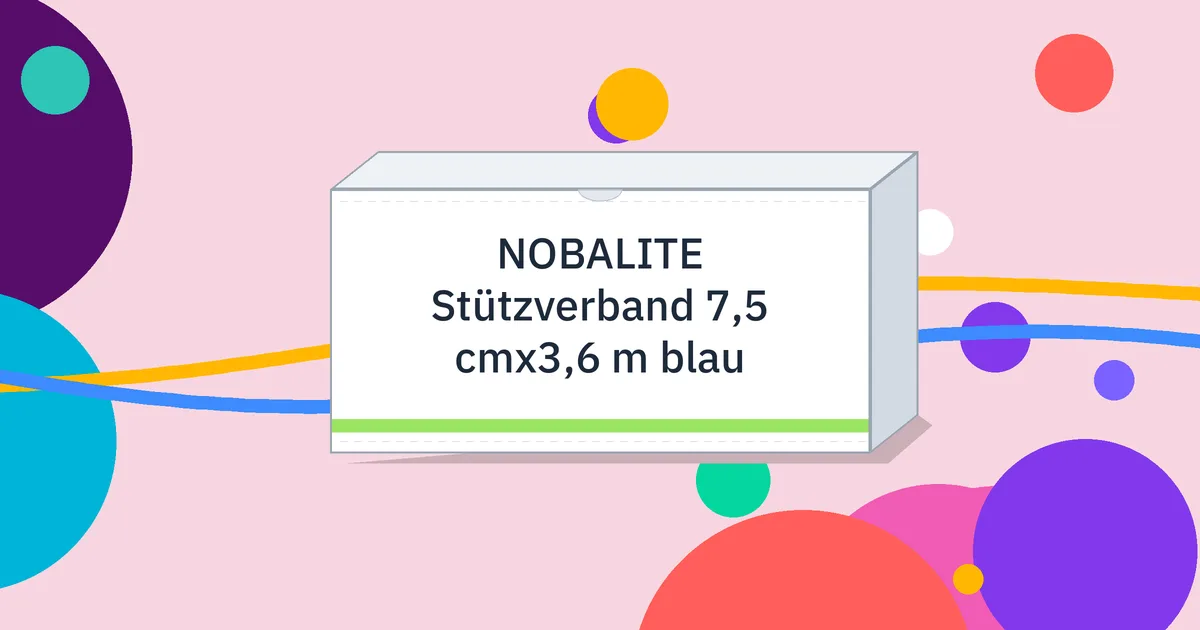 Symbolbild: Packung mit der Aufschrift NOBALITE Stützverband 7,5 cmx3,6 m blau (PZN 07571906) – Verfügbarkeit und Bezug in Apotheken in Frankfurt am Main