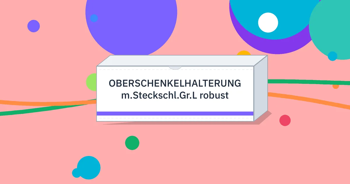 Symbolbild: Packung mit der Aufschrift OBERSCHENKELHALTERUNG m.Steckschl.Gr.L robust (PZN 11568809) – Verfügbarkeit und Bezug in Apotheken in Frankfurt am Main