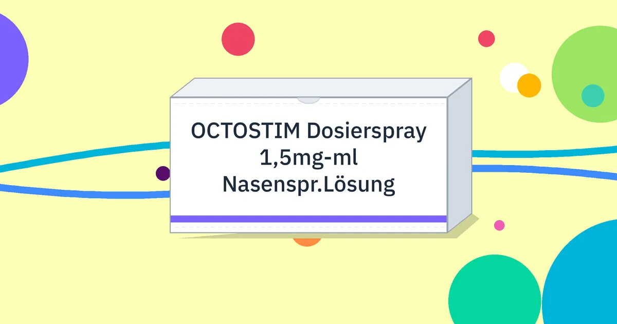 Symbolbild: Packung mit der Aufschrift OCTOSTIM Dosierspray 1,5mg-ml Nasenspr.Lösung (PZN 09337853) – Verfügbarkeit und Bezug in Apotheken in Frankfurt am Main