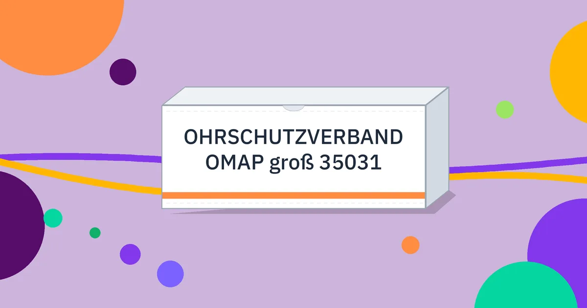 Symbolbild: Packung mit der Aufschrift OHRSCHUTZVERBAND OMAP groß 35031 (PZN 00185784) – Verfügbarkeit und Bezug in Apotheken in Frankfurt am Main