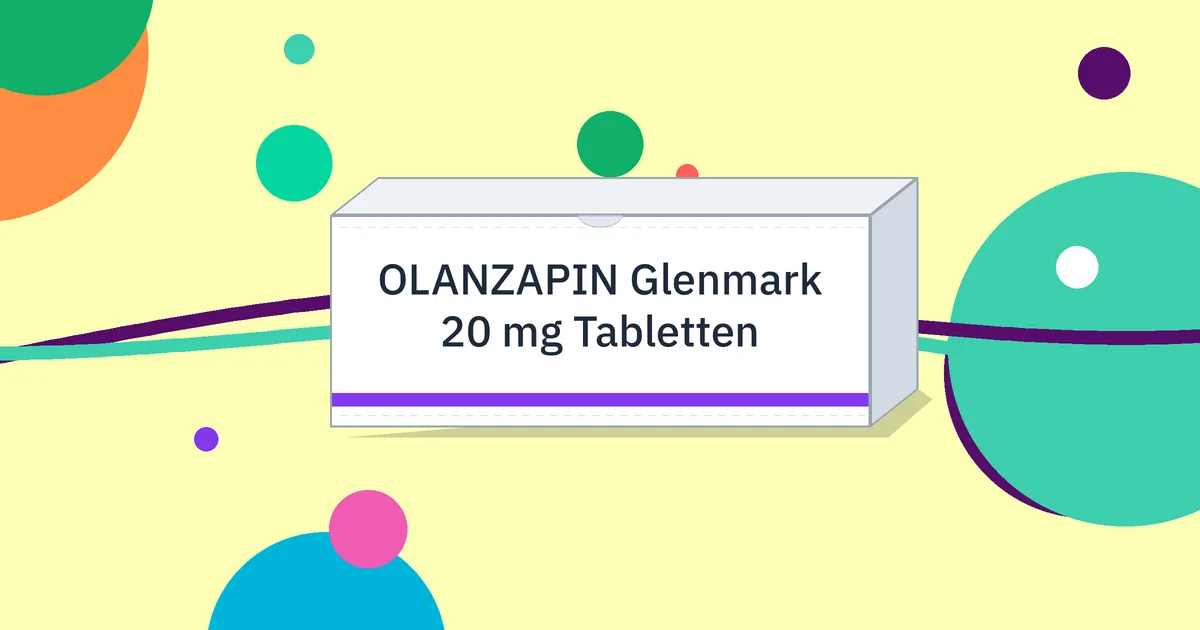 Symbolbild: Packung mit der Aufschrift OLANZAPIN Glenmark 20 mg Tabletten (PZN 10417758) – Verfügbarkeit und Bezug in Apotheken in Frankfurt am Main