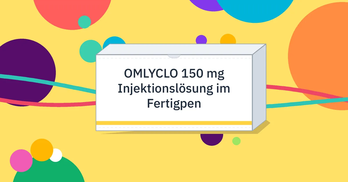 Symbolbild: Packung mit der Aufschrift OMLYCLO 150 mg Injektionslösung im Fertigpen (PZN 20315674) – Verfügbarkeit und Bezug in Apotheken in Frankfurt am Main