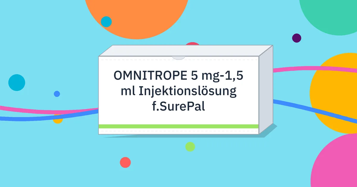 Symbolbild: Packung mit der Aufschrift OMNITROPE 5 mg-1,5 ml Injektionslösung f.SurePal (PZN 13477005) – Verfügbarkeit und Bezug in Apotheken in Frankfurt am Main