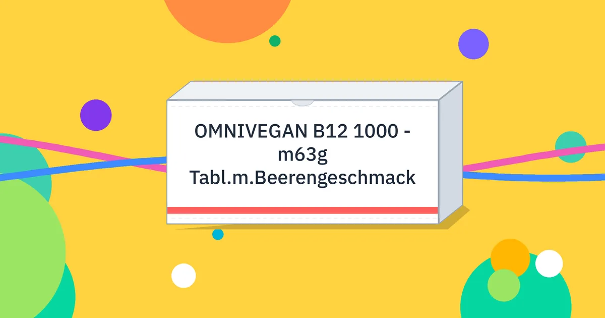 Symbolbild: Packung mit der Aufschrift OMNIVEGAN B12 1000 -m63g Tabl.m.Beerengeschmack (PZN 16011448) – Verfügbarkeit und Bezug in Apotheken in Frankfurt am Main