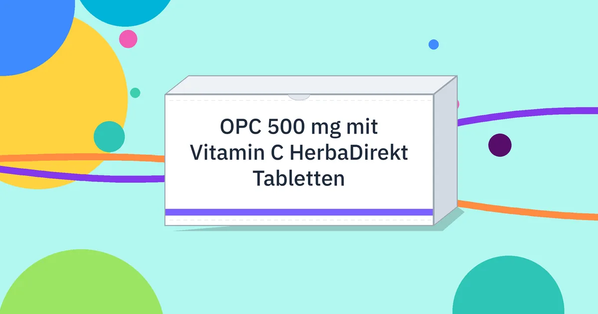 Symbolbild: Packung mit der Aufschrift OPC 500 mg mit Vitamin C HerbaDirekt Tabletten (PZN 17848355) – Verfügbarkeit und Bezug in Apotheken in Frankfurt am Main