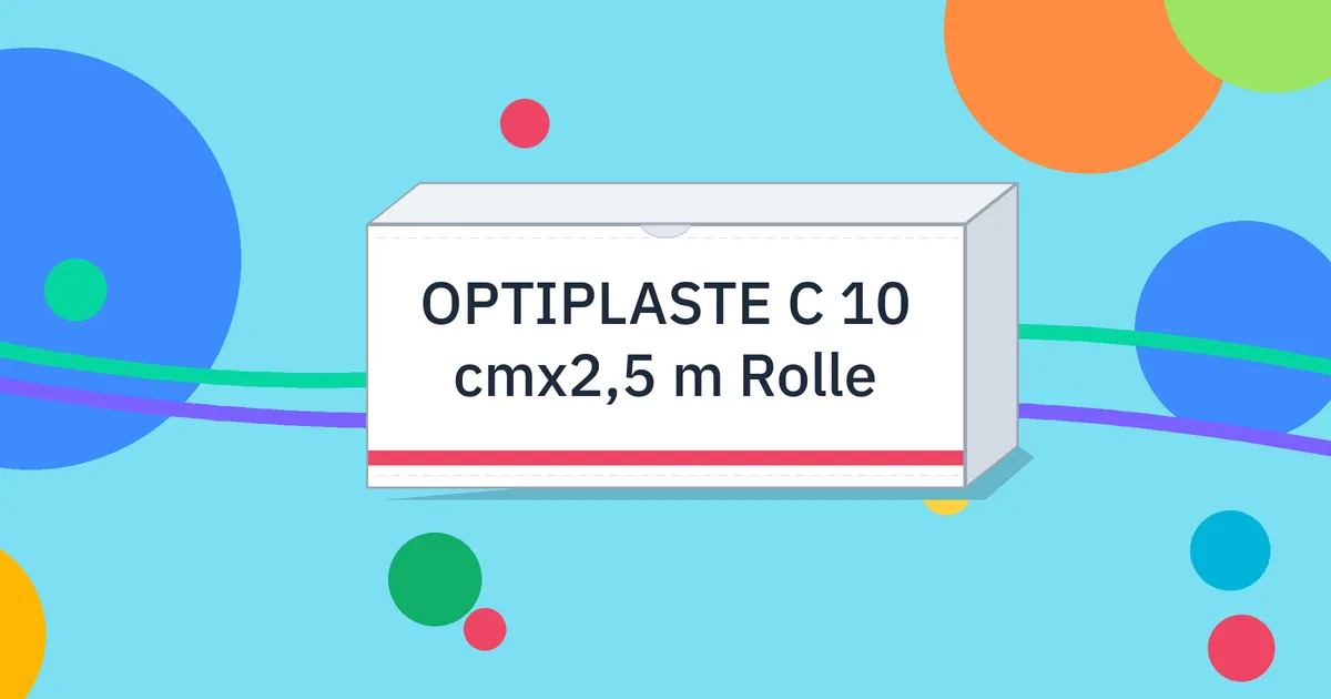 Symbolbild: Packung mit der Aufschrift OPTIPLASTE C 10 cmx2,5 m Rolle (PZN 03576284) – Verfügbarkeit und Bezug in Apotheken in Frankfurt am Main