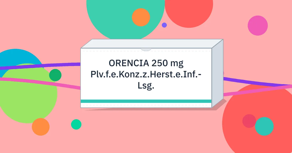 Symbolbild: Packung mit der Aufschrift ORENCIA 250 mg Plv.f.e.Konz.z.Herst.e.Inf.-Lsg. (PZN 01162590) – Verfügbarkeit und Bezug in Apotheken in Frankfurt am Main