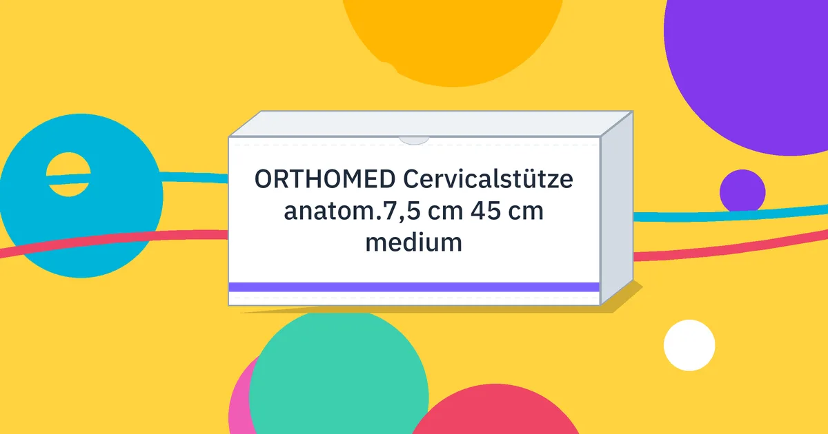 Symbolbild: Packung mit der Aufschrift ORTHOMED Cervicalstütze anatom.7,5 cm 45 cm medium (PZN 10756259) – Verfügbarkeit und Bezug in Apotheken in Frankfurt am Main