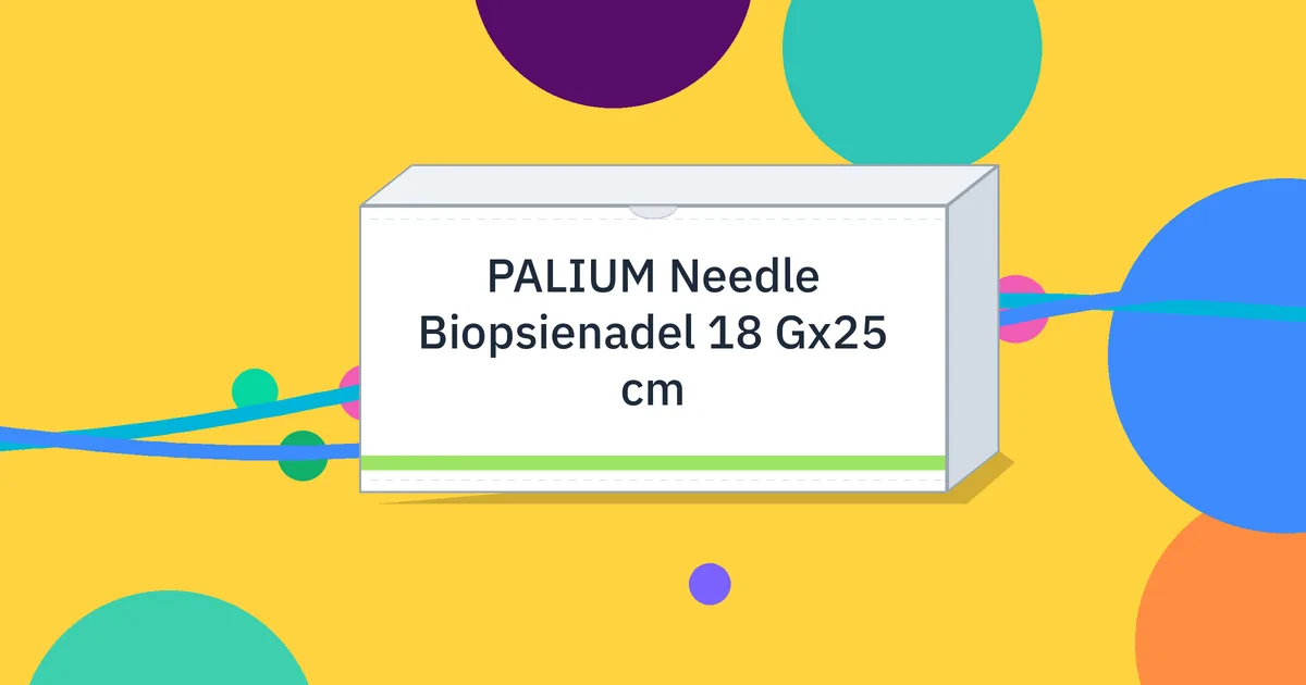 Symbolbild: Packung mit der Aufschrift PALIUM Needle Biopsienadel 18 Gx25 cm (PZN 16922902) – Verfügbarkeit und Bezug in Apotheken in Frankfurt am Main