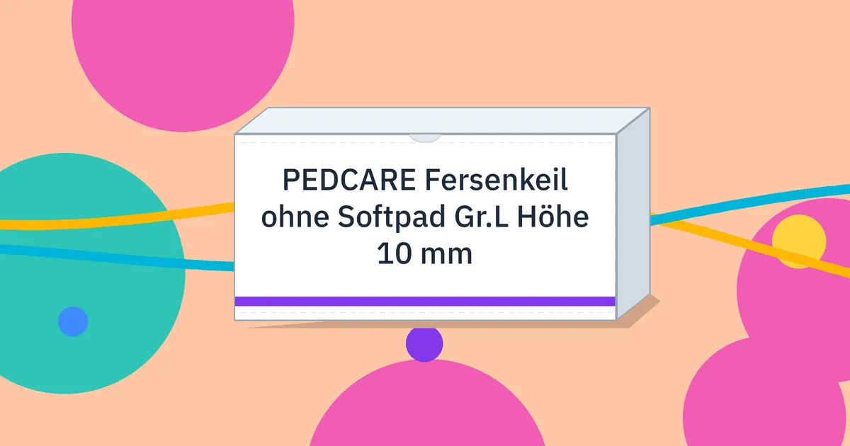 Symbolbild: Packung mit der Aufschrift PEDCARE Fersenkeil ohne Softpad Gr.L Höhe 10 mm (PZN 13964001) – Verfügbarkeit und Bezug in Apotheken in Frankfurt am Main