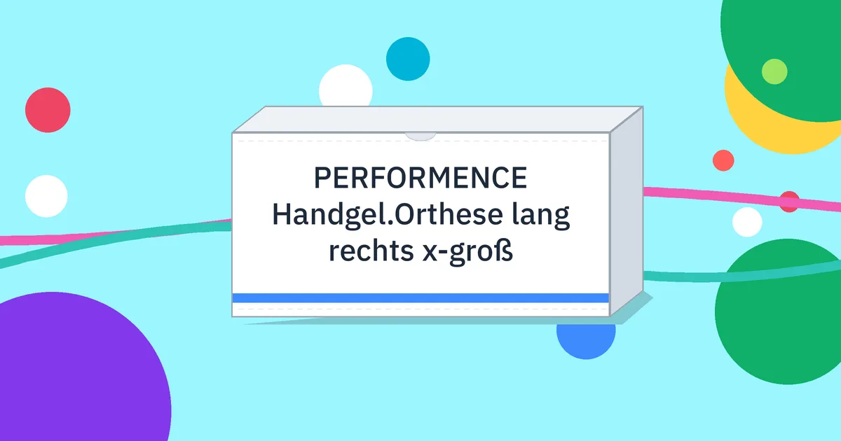Symbolbild: Packung mit der Aufschrift PERFORMENCE Handgel.Orthese lang rechts x-groß (PZN 06644075) – Verfügbarkeit und Bezug in Apotheken in Frankfurt am Main