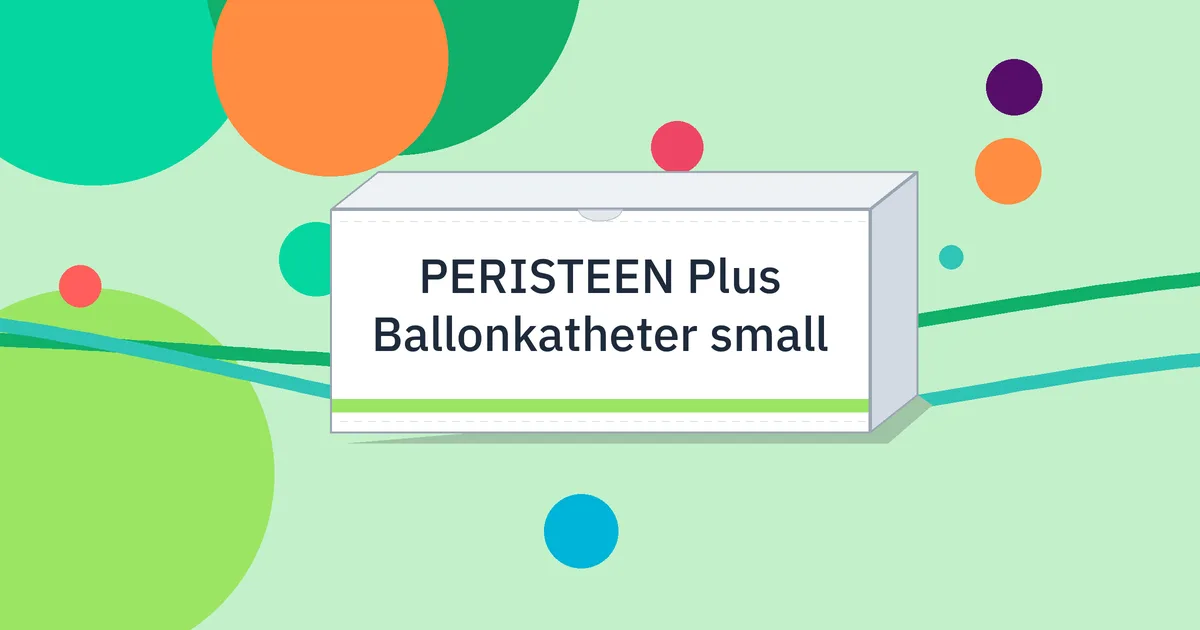 Symbolbild: Packung mit der Aufschrift PERISTEEN Plus Ballonkatheter small (PZN 18473319) – Verfügbarkeit und Bezug in Apotheken in Frankfurt am Main