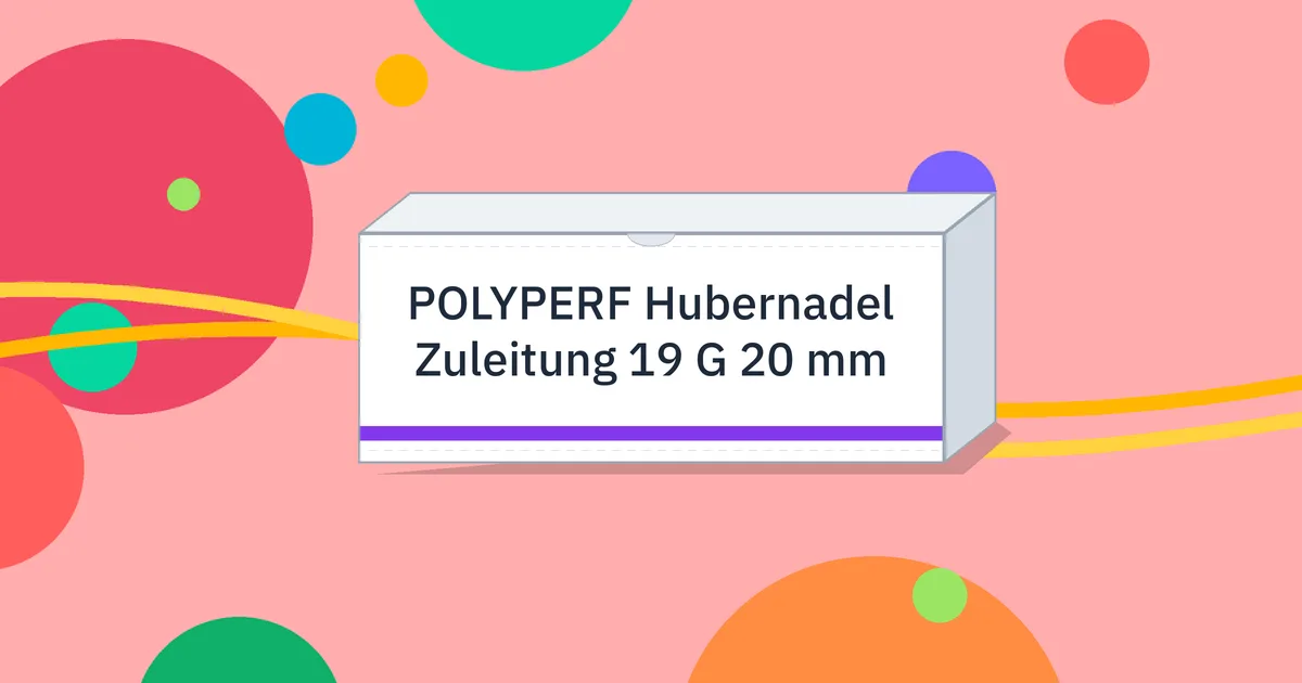 Symbolbild: Packung mit der Aufschrift POLYPERF Hubernadel Zuleitung 19 G 20 mm (PZN 12426081) – Verfügbarkeit und Bezug in Apotheken in Frankfurt am Main