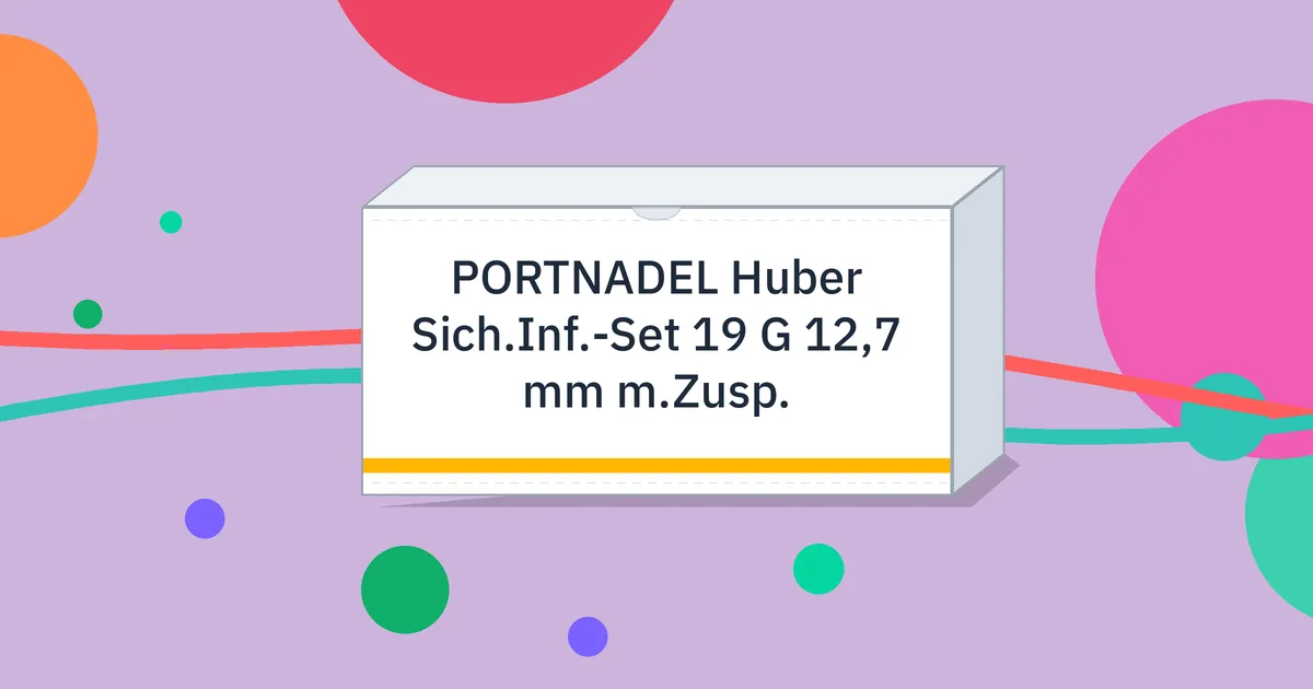 Symbolbild: Packung mit der Aufschrift PORTNADEL Huber Sich.Inf.-Set 19 G 12,7 mm m.Zusp. (PZN 16037181) – Verfügbarkeit und Bezug in Apotheken in Frankfurt am Main