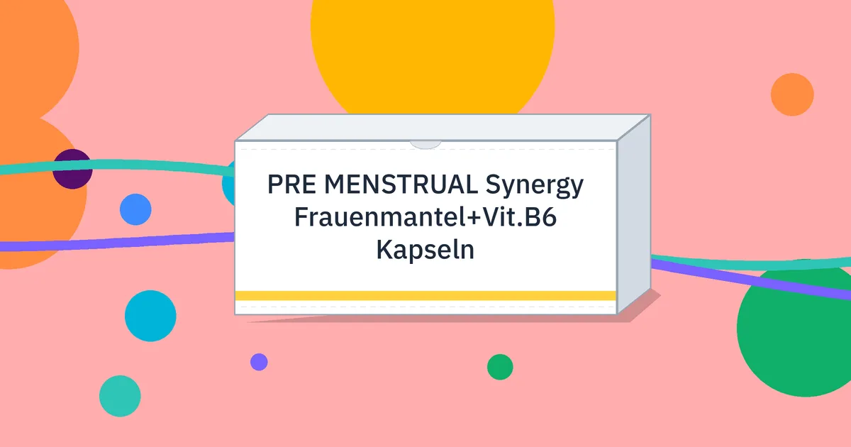 Symbolbild: Packung mit der Aufschrift PRE MENSTRUAL Synergy Frauenmantel+Vit.B6 Kapseln (PZN 18853341) – Verfügbarkeit und Bezug in Apotheken in Frankfurt am Main