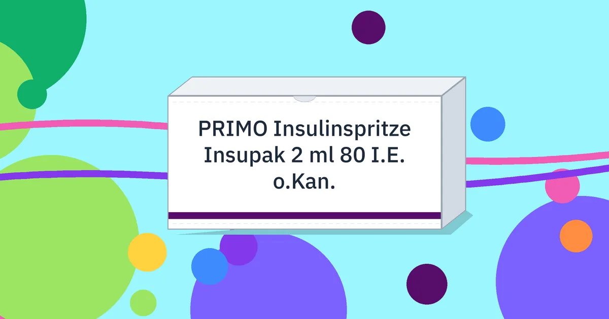 Symbolbild: Packung mit der Aufschrift PRIMO Insulinspritze Insupak 2 ml 80 I.E. o.Kan. (PZN 02802324) – Verfügbarkeit und Bezug in Apotheken in Frankfurt am Main