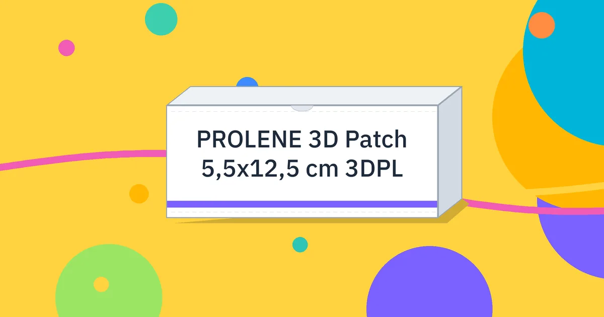 Symbolbild: Packung mit der Aufschrift PROLENE 3D Patch 5,5x12,5 cm 3DPL (PZN 20854885) – Verfügbarkeit und Bezug in Apotheken in Frankfurt am Main