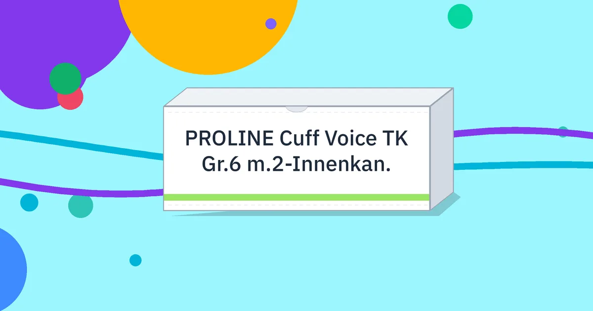 Symbolbild: Packung mit der Aufschrift PROLINE Cuff Voice TK Gr.6 m.2-Innenkan. (PZN 16148259) – Verfügbarkeit und Bezug in Apotheken in Frankfurt am Main
