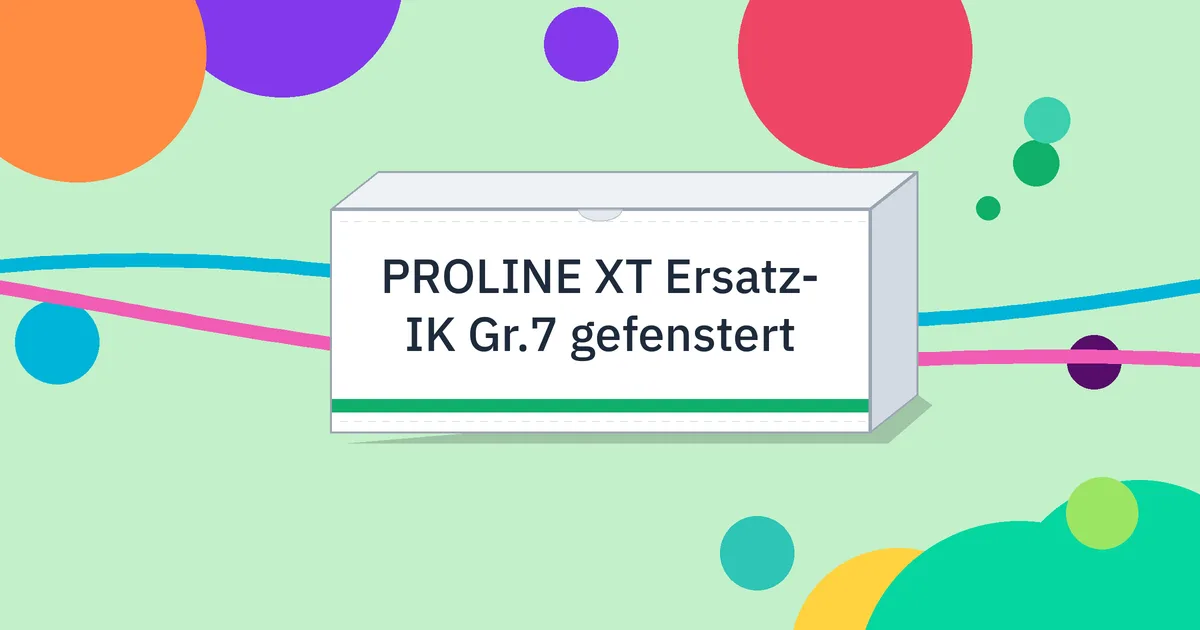 Symbolbild: Packung mit der Aufschrift PROLINE XT Ersatz-IK Gr.7 gefenstert (PZN 17600164) – Verfügbarkeit und Bezug in Apotheken in Frankfurt am Main