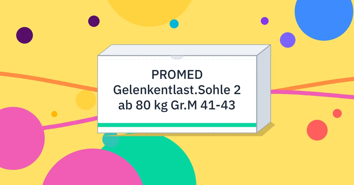 Symbolbild: Packung mit der Aufschrift PROMED Gelenkentlast.Sohle 2 ab 80 kg Gr.M 41-43 (PZN 07300716) – Verfügbarkeit und Bezug in Apotheken in Frankfurt am Main