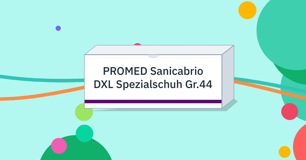 Symbolbild: Packung mit der Aufschrift PROMED Sanicabrio DXL Spezialschuh Gr.44 (PZN 05481783) – Verfügbarkeit und Bezug in Apotheken in Frankfurt am Main