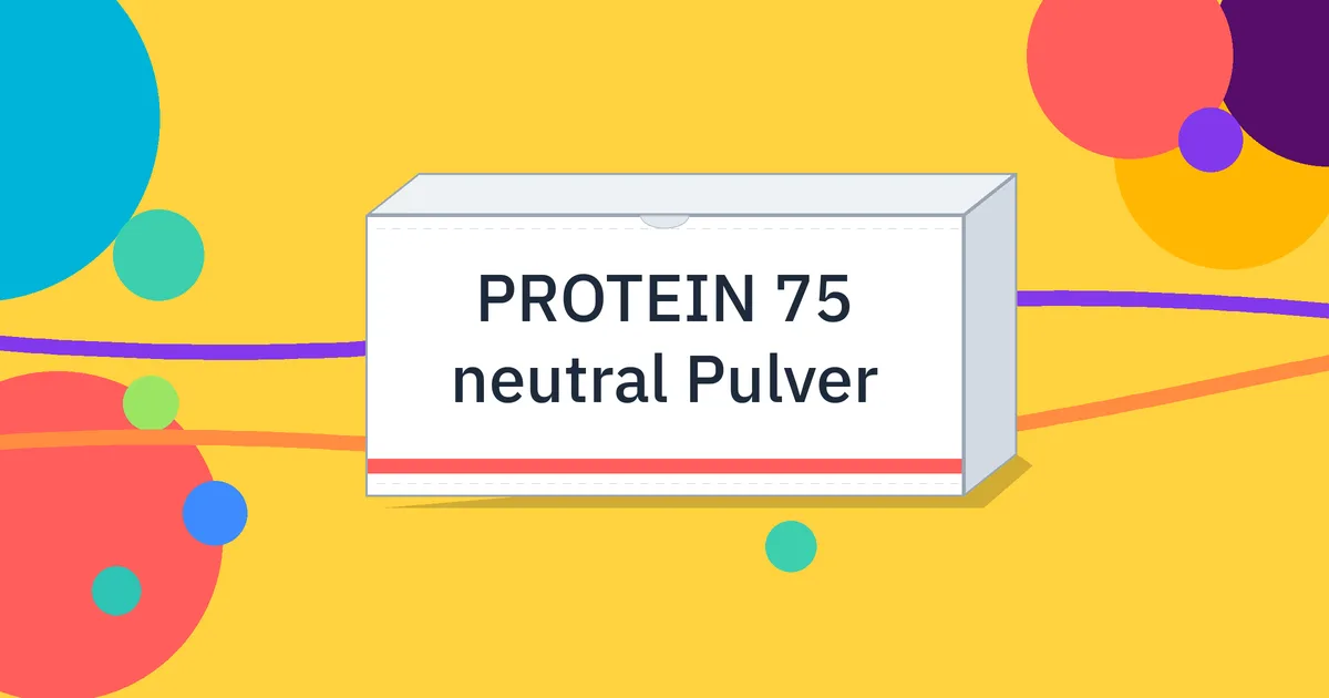 Symbolbild: Packung mit der Aufschrift PROTEIN 75 neutral Pulver (PZN 01498657) – Verfügbarkeit und Bezug in Apotheken in Frankfurt am Main