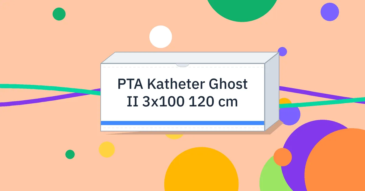 Symbolbild: Packung mit der Aufschrift PTA Katheter Ghost II 3x100 120 cm (PZN 00106738) – Verfügbarkeit und Bezug in Apotheken in Frankfurt am Main