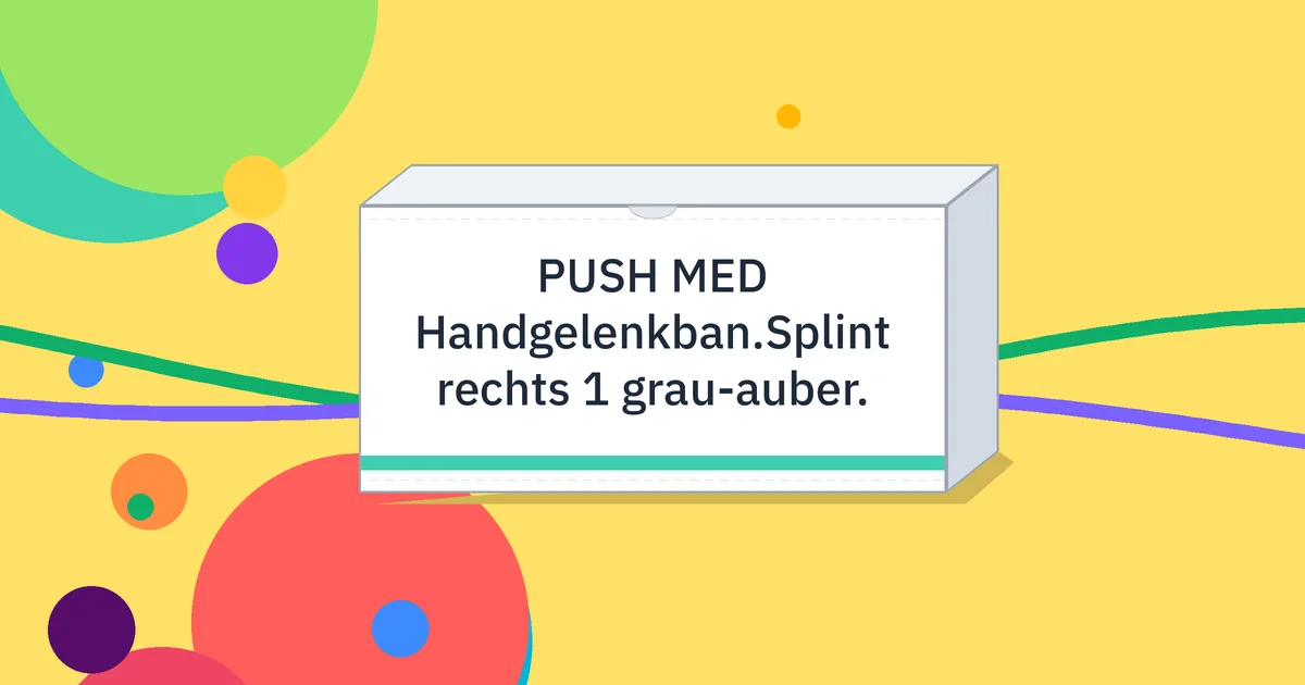 Symbolbild: Packung mit der Aufschrift PUSH MED Handgelenkban.Splint rechts 1 grau-auber. (PZN 04860917) – Verfügbarkeit und Bezug in Apotheken in Frankfurt am Main