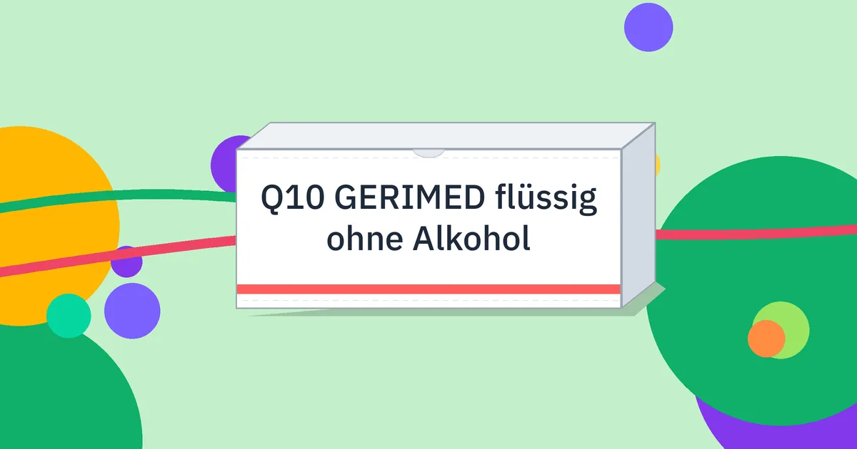 Symbolbild: Packung mit der Aufschrift Q10 GERIMED flüssig ohne Alkohol (PZN 01699108) – Verfügbarkeit und Bezug in Apotheken in Frankfurt am Main