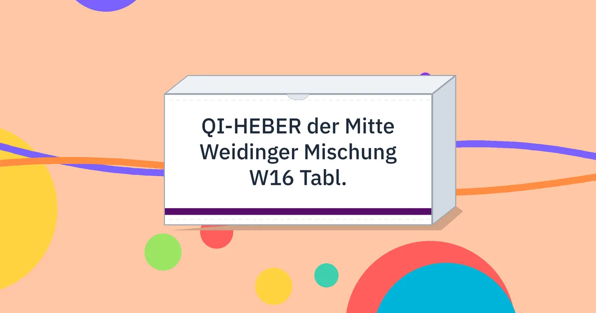 Symbolbild: Packung mit der Aufschrift QI-HEBER der Mitte Weidinger Mischung W16 Tabl. (PZN 13867634) – Verfügbarkeit und Bezug in Apotheken in Frankfurt am Main