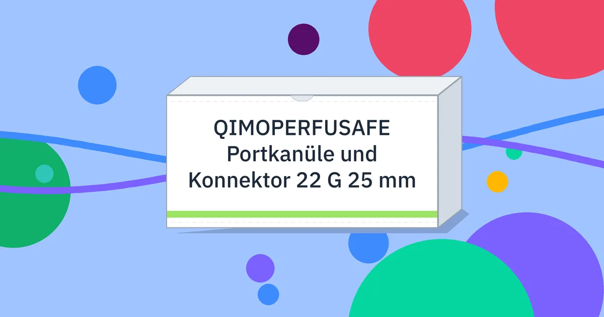 Symbolbild: Packung mit der Aufschrift QIMOPERFUSAFE Portkanüle und Konnektor 22 G 25 mm (PZN 14288370) – Verfügbarkeit und Bezug in Apotheken in Frankfurt am Main