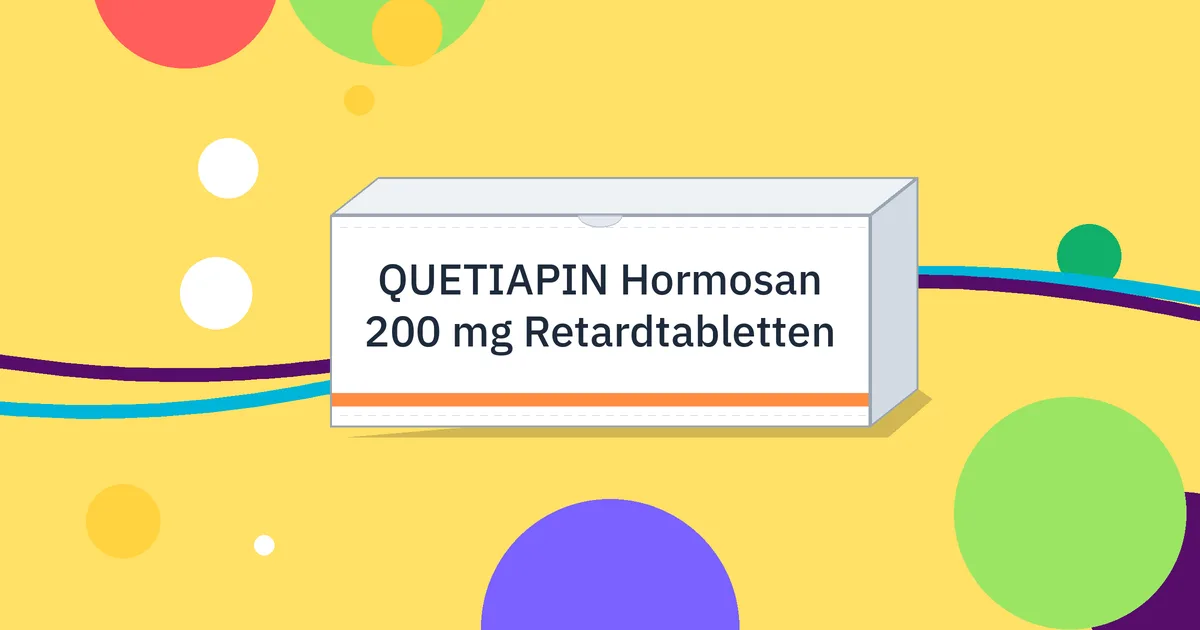 Symbolbild: Packung mit der Aufschrift QUETIAPIN Hormosan 200 mg Retardtabletten (PZN 11145983) – Verfügbarkeit und Bezug in Apotheken in Frankfurt am Main
