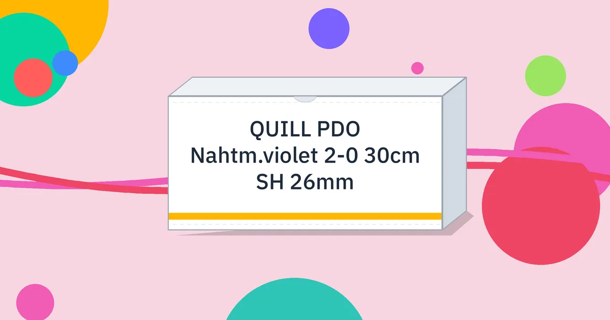 Symbolbild: Packung mit der Aufschrift QUILL PDO Nahtm.violet 2-0 30cm SH 26mm (PZN 17990395) – Verfügbarkeit und Bezug in Apotheken in Frankfurt am Main