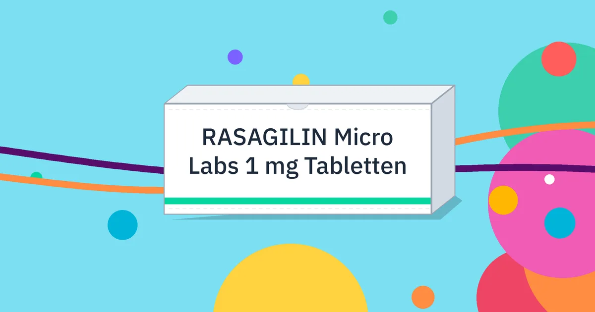 Symbolbild: Packung mit der Aufschrift RASAGILIN Micro Labs 1 mg Tabletten (PZN 13893519) – Verfügbarkeit und Bezug in Apotheken in Frankfurt am Main