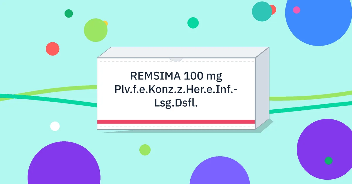 Symbolbild: Packung mit der Aufschrift REMSIMA 100 mg Plv.f.e.Konz.z.Her.e.Inf.-Lsg.Dsfl. (PZN 11512944) – Verfügbarkeit und Bezug in Apotheken in Frankfurt am Main