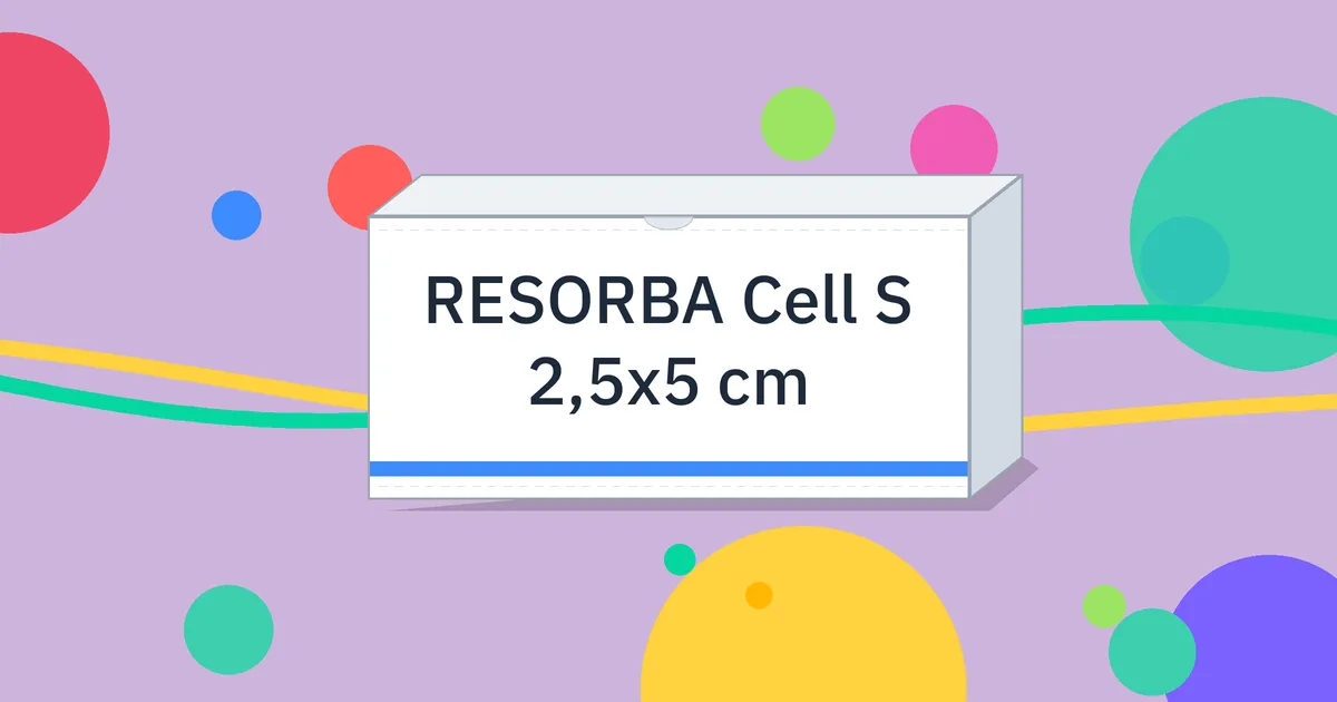 Symbolbild: Packung mit der Aufschrift RESORBA Cell S 2,5x5 cm (PZN 16822106) – Verfügbarkeit und Bezug in Apotheken in Frankfurt am Main