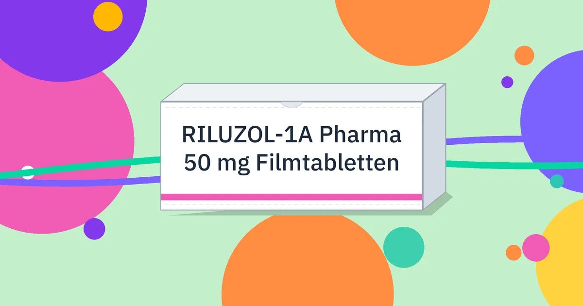 Symbolbild: Packung mit der Aufschrift RILUZOL-1A Pharma 50 mg Filmtabletten (PZN 18156429) – Verfügbarkeit und Bezug in Apotheken in Frankfurt am Main