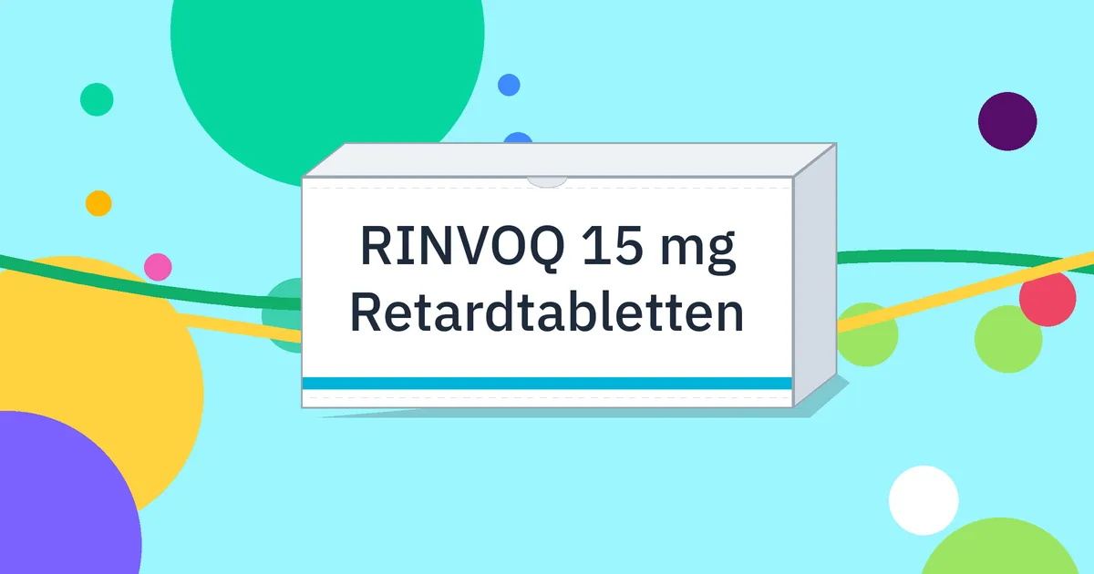 Symbolbild: Packung mit der Aufschrift RINVOQ 15 mg Retardtabletten (PZN 19632990) – Verfügbarkeit und Bezug in Apotheken in Frankfurt am Main