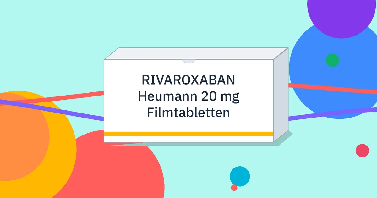 Symbolbild: Packung mit der Aufschrift RIVAROXABAN Heumann 20 mg Filmtabletten (PZN 18840686) – Verfügbarkeit und Bezug in Apotheken in Frankfurt am Main